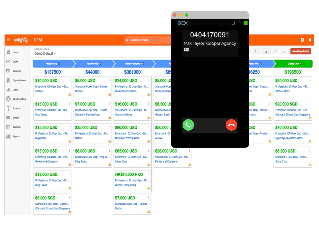 Phone system integration with Insightly CRM
